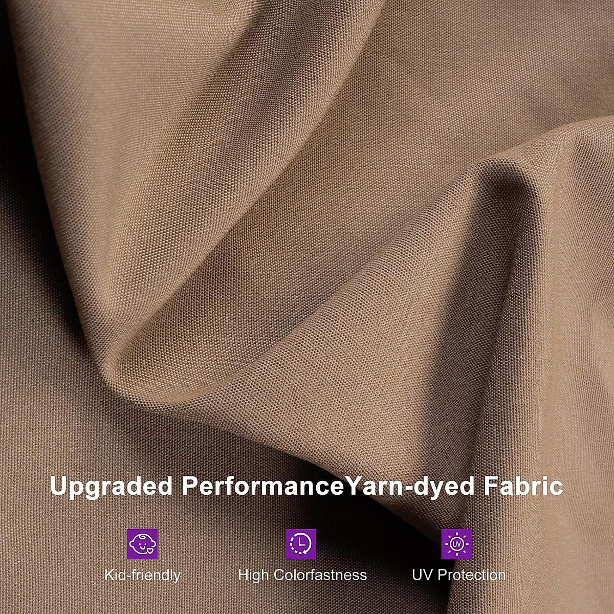 PURPLE LEAF Outdoor Patio Porch Swing with Adjustable PVC Canopy, 3-seat Swing Chair Bench with Side Cup Holder for Backyard Front Porch Lawn, Cushions and Pillow Included, Beige