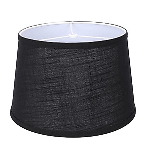ALUCSET Double Medium Black Lamp Shades Set of 2, Drum Fabric Lampshades for Table Lamp and Floor Light, 10x12x8 inch, Natural Linen Hand Crafted, Spider (Black, 2 pcs pack)