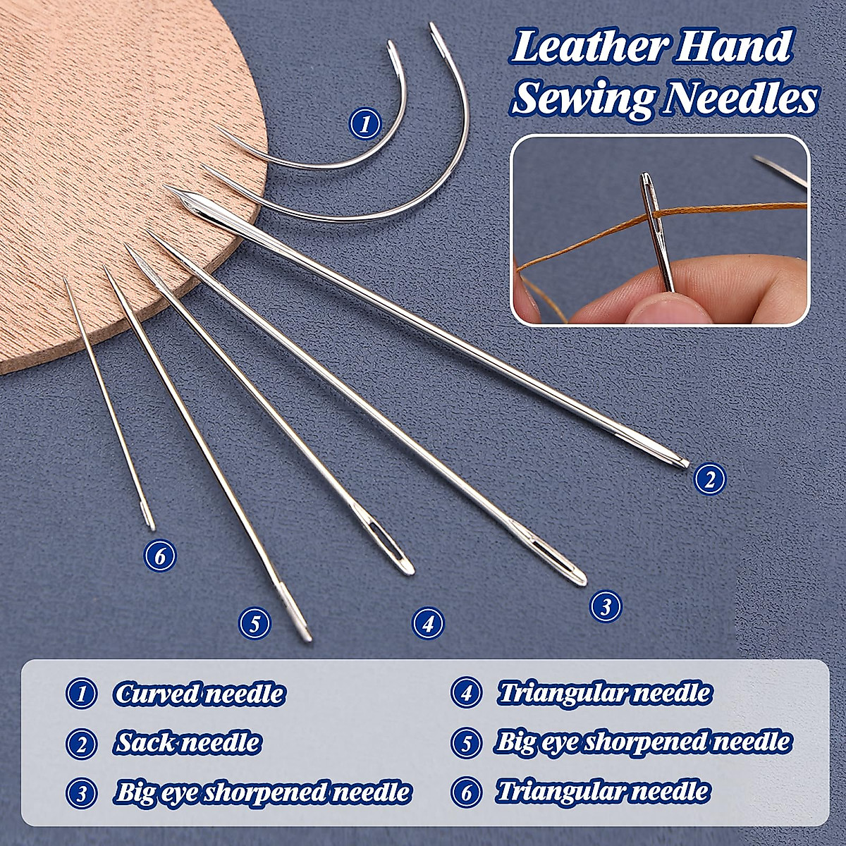 Waxed Thread 32 Yards, Leather Sewing Waxed Thread with Hand Sewing Needles, Leather Sewing Thread Set for Home Upholstery Carpet Leather Canvas Repair and Sewing