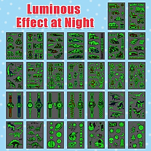 Leesgel 30 Sheets Mixed Styles Luminous Tattoos for Boys Kids, Kids Birthday Party Supplies Favors Decorations Gaming Toys, Water Proof Dinosaur/Car/Space/Robot Temporary Tattoo Stickers