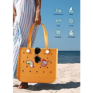 Qkstan Beach Bag Rubber Tote Bag Waterproof Travel Bags for Women Washable Tote Bag Handbag for Sports Beach Market Pool 15×5.25×13In(Yellow, Large)