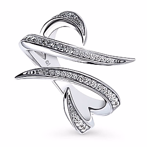 BERRICLE Sterling Silver Wave Cubic Zirconia CZ Open Cocktail Fashion Ring for Women, Rhodium Plated Size 7