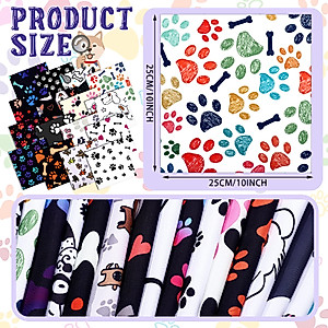 16 Pieces Dog Bone Paws Fabric Paw Print Fabric Retro Fabrics Sewing Fabric Animal Themed Pattern Decorative Fabric Animal Themed Pattern Bone Printed Fabric for DIY Crafts Supplies, 10 x 10 Inch