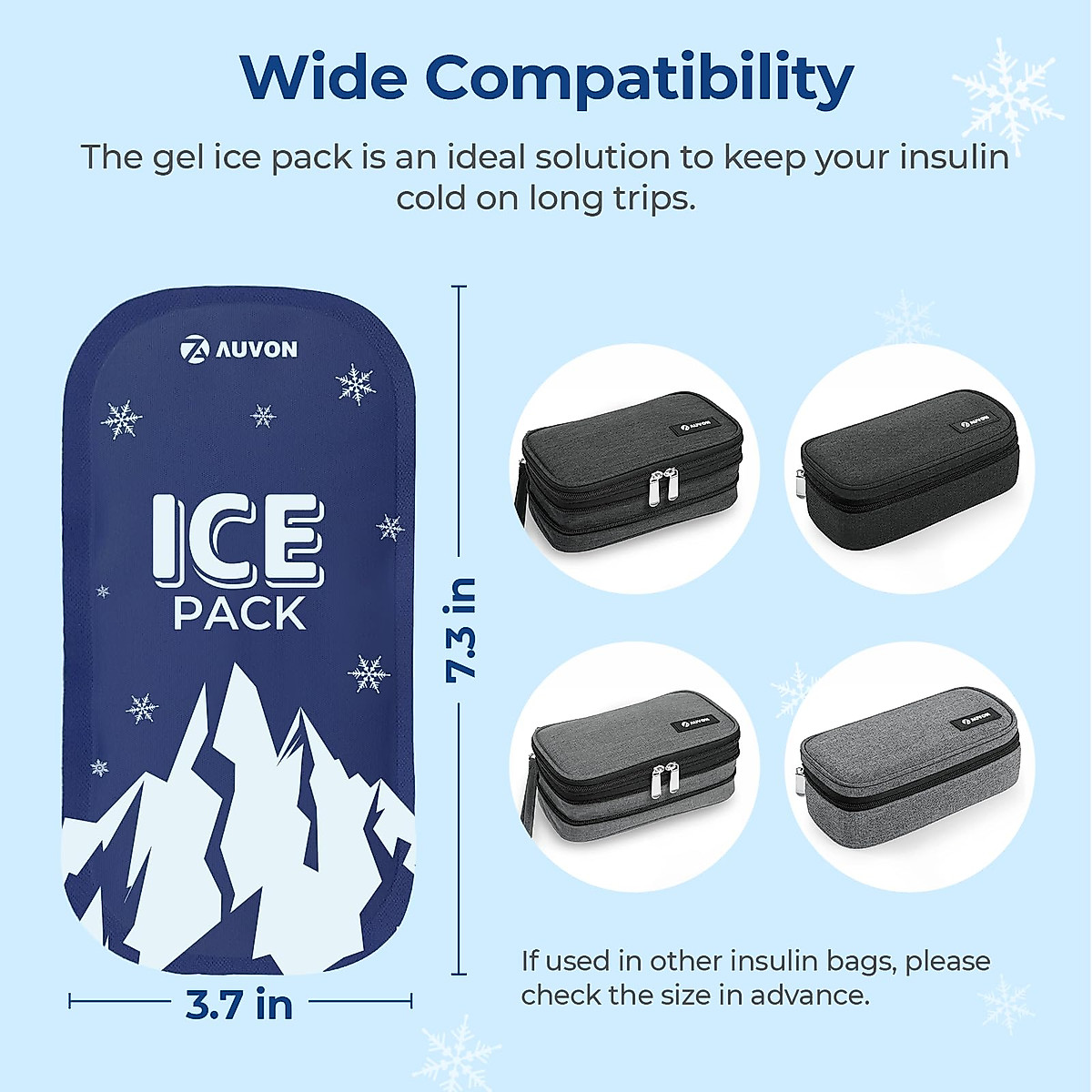 AUVON Ice Packs for Insulin Cooler Travel Case, Reusable 180G Gel Ice Packs Keep Insulin Medication Cool 8-10h in Diabetic Travel Case, Suitable for Cold & Hot Therapy, Pain Relief (2 Packs)