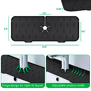 Premium Silicone Soap Holder for Bathroom Kitchen Self Draining Sink Draining Pad Behind Faucet Drip Protector Splash Countertop Sink Caddy Organizer for Dish Soap (Black)