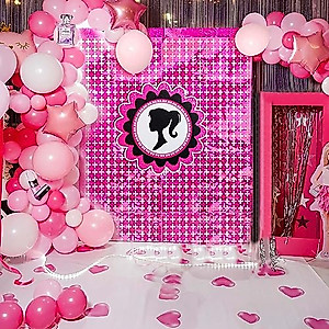 4 Packs Pink Disco Foil Curtain, Glitter Hot Pink Metallic Backdrop for Barbie Party, Birthday, Wedding, Baby Shower, Bachelorette Party Decorations Supplies