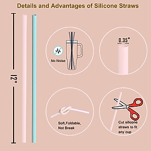 Sztumbo 2PCS Replacement Lid for Stanley 40 OZ Tumbler,Spill Proof and Splash Resistant Tumbler Cover, Stanley Quencher Cup Accessory(Rose Quartz) Comes with 2 PCS Reusable Silicone Straw