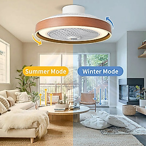 Spnoid Ceiling Fans with Lights and Remote,Enclosed Ceiling Fans Modern Low Profile Ceiling Fan Lights with Dimmable LED 6 Speeds Bladeless Flush Mount Fans with Light for Bedroom Living Room