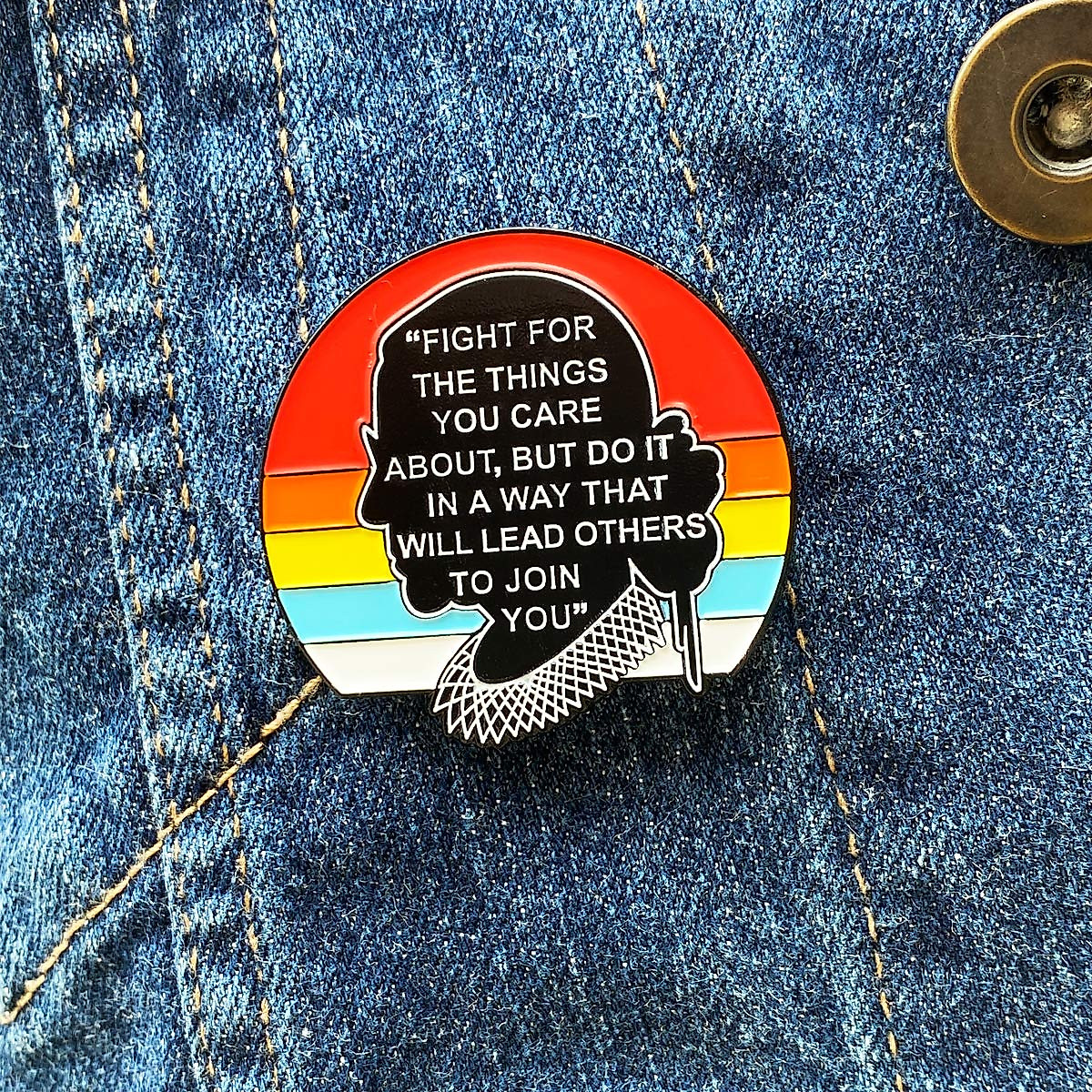 Arturbo for RBG Pin Notorious Dissent for Ruth Ginsburg Justice Women Power Feminist Enamel Lapel Pin Badges For Hats Jackets Bags Backpacks Gifts Decoration