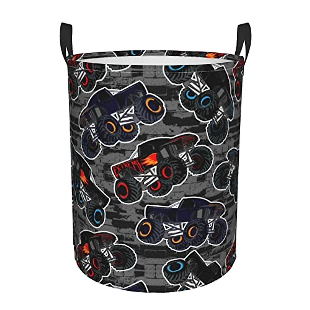 Gbuzozie Monster Truck Boys Style Round Laundry Hamper Storage Basket Toys Clothes Organizer Bin For Home Bathroom Bedroom Dorm Nursery, 38l