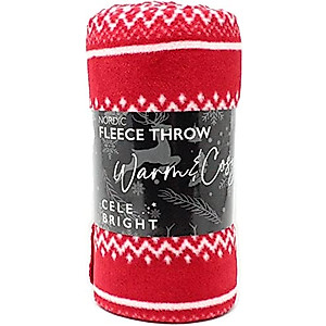 Celebright Christmas Fleece Throw - Large 50 x 60 Inch (127 x 152cm) Fluffy Microfiber Blanket Throw Over for Bed, Sofa, Couch - Plush Snuggly Cosy Winter Warmer - Scandi Nordic Red