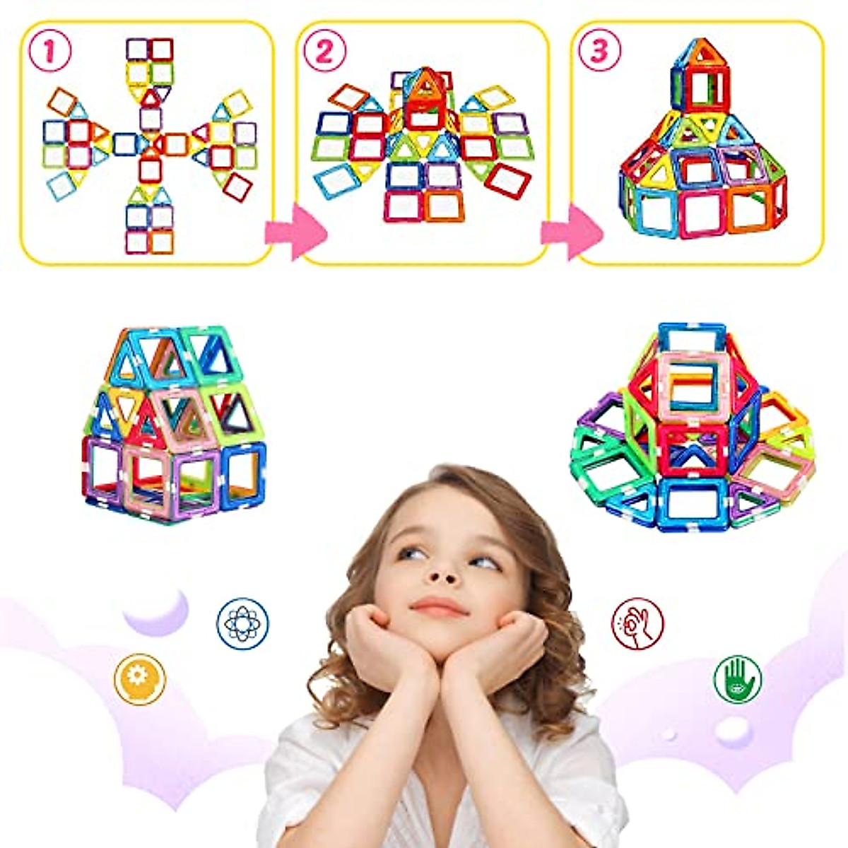 Magnetic Tiles for 3 4 5 6 7 8+ Year Old Boys Girls Upgrade Magnetic Building Blocks Set Educational STEM Toys Christmas Birthday Gift Toys for 3+ Year Old Boys and Girls (40PCS Magnetic Tiles)