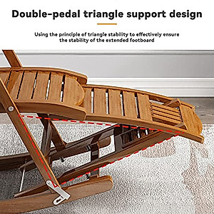 Lounge Chair, Sun Lounger Rocking Chairs for Adults Wood with Extra Thick Padded Adult Easy Chair Bamboo Balcony Lounge Chair Foldable Load-Bearing 200kg
