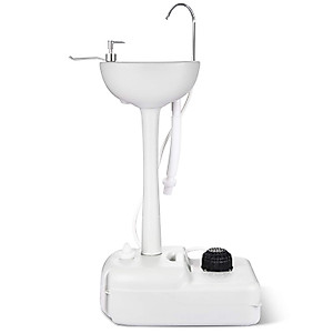 YITAHOME Portable Sink Camping Hand Washing Station with 17 L Wash Basin Stand, Rolling Wheels, Soap Dispenser, Towel Holder, for Outdoor, Travel, Boat, Gather, Garden, Worksite, White