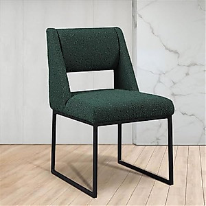 Meridian Furniture 839Green-C Jayce Collection Modern | Contemporary Dining Chair with Rich Green Boucle Fabric, Matte Black Iron Base, 19" W x 22.5" D x 33" H, Green, Set of 2