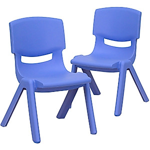 EMMA + OLIVER 2 Pack Blue Plastic Stackable School Chair with 10.5" H Seat, Preschool Chair