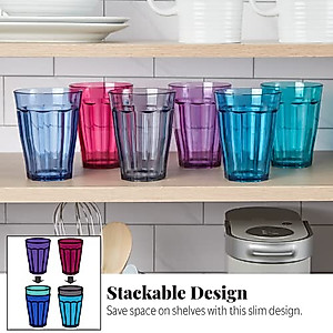 US Acrylic Camden Kids Plastic 12 oz. Drinking Glasses (Pack of 6) Stackable Juice Cups | Made in USA | Reusable, BPA-free, Top-rack Dishwasher Safe | 6 Bright Colored Tumblers for Kids and Toddlers