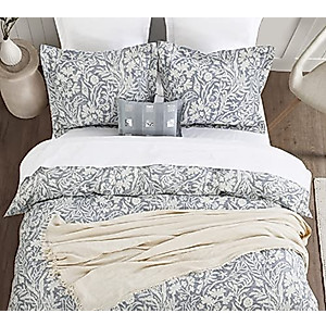 DAUAOTO King Size Duvet Cover Set - 104"X90" Cover + 2 Pillow Shams, Cotton Bedding Sets, Bluish Gray Botanic Pattern