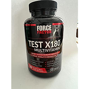 Test X180 Multivitamin for Men Plus Testosterone Support with All 13 Essential Vitamins, for Muscle, Strength, Men’s Health, and Performance, Daily Multivitamin for Adults, Force Factor, 120 Tablets