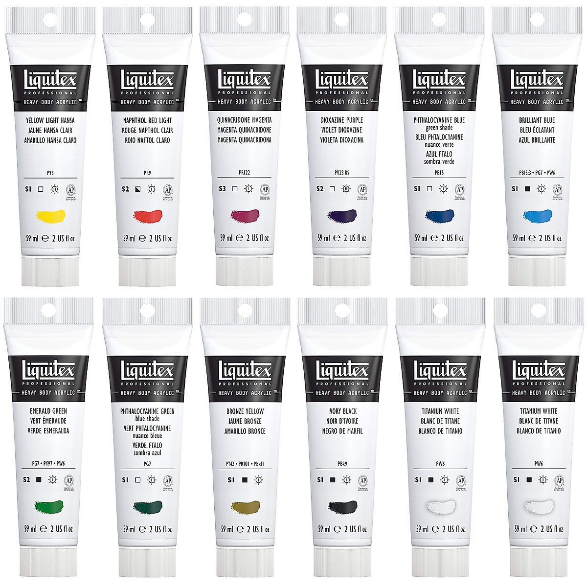 Liquitex Professional Heavy Body Acrylic Paint, Classic 12 x 59ml (2-oz) Set