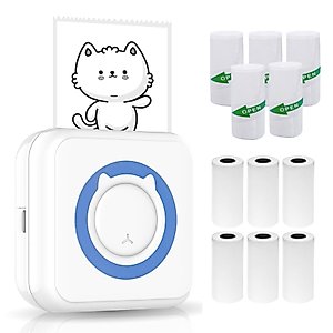 HXBER Photo Printer, All-in-one Photo Printer Multifunction Portable Printer Wireless Instant Mini Printer Support BT Connection for Smartphone with 6 Thermal Paper Rolls and 5 Self-Adhesive Paper