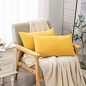 Lumbar Support Pillow Decorative Rectangle Throw Pillow Covers 12x20" Inch Set of 2,Super soft Chenille Fall Pillowcase for Living Room Bedroom Sofa Couch Cushion Cover Gold Yellow 30x50cm (No Insert)