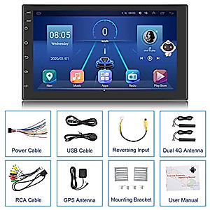 EAKT Android10 Car Stereo 4+64GB Intelligent Voice 7'' Car Radio with Carplay DSP Double Din Touch Screen GPS Navigation Split Screen Support 4G WiFi Bluetooth FM Steering Wheel Control DVR