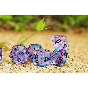 Dice DND Polyhedral Game Dice Set RPG Dice Fit Dungeons and Dragons D&D Pathfinder MTG Role Playing Game Dice Lake Blue & Rose Gemstone Dice with Dice Bag