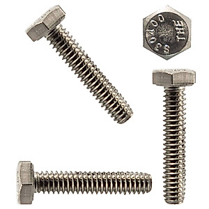 1/4-20 x 4-1/2" Hex Head Cap Screw Bolts, External Hex Drive, Stainless Steel 18-8, Full Thread, Bright Finish, Flat Point, Quantity 10