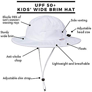 SwimZip Unisex Child Wide Brim Sun Protection Hat UPF 50+ Adjustable | White 2-8