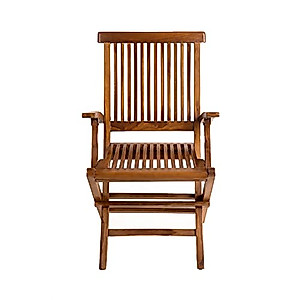 The Teaky Hut Teak Wood Water-Resistant Folding Armchair - Fully Assembled Foldable Chair, Great for Outdoor, Indoor, Dining Room, Kitchen, Patio, Bistro Use