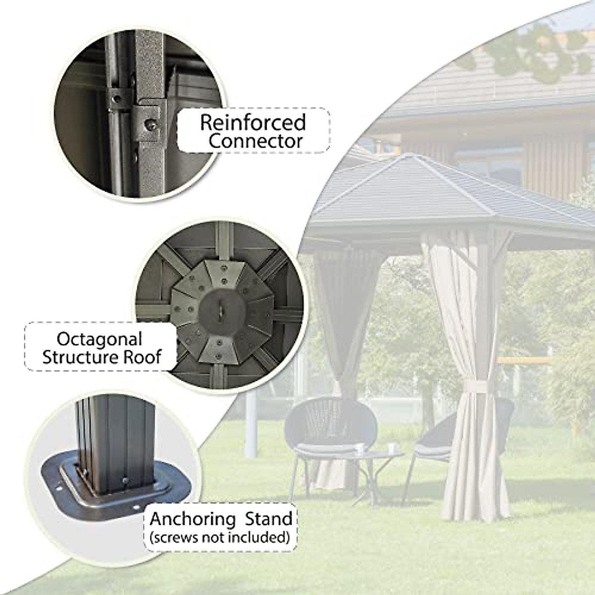 Domi 10'x10' Outdoor Hardtop Gazebo Permanent Canopy with Galvanized Steel Single Roof, Aluminum Frame,Curtains and Netting for Patios,Backyard,Lawns