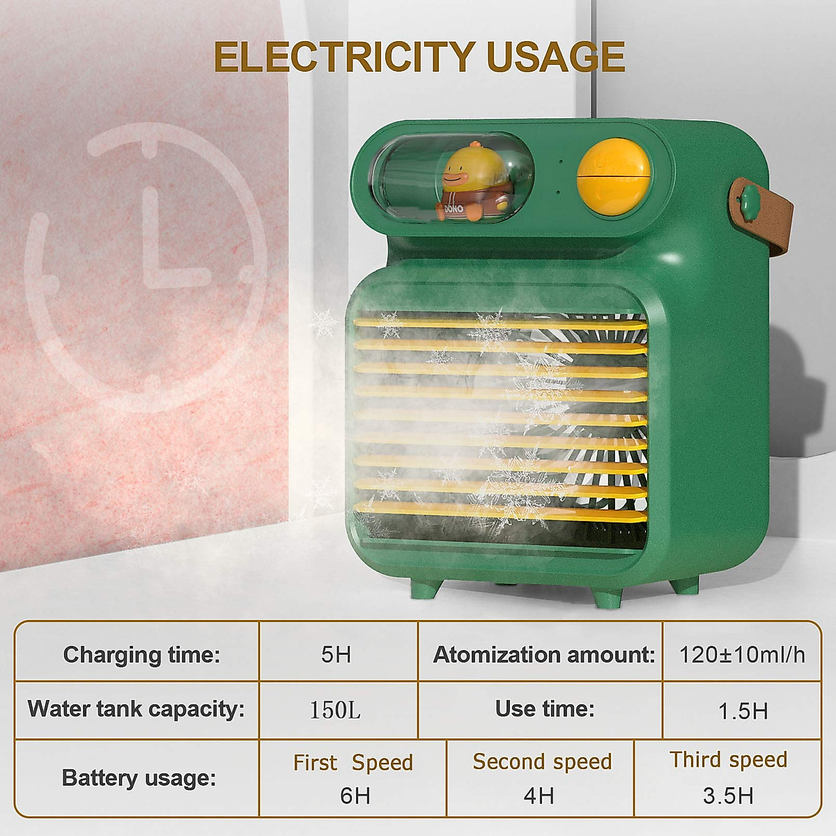 Portable Air Conditioner Fan, CEENFFO Personal Air Cooler 3-in-1 Mini Conditioner 3 Wind Speed, 3 Colors Desktop Air Conditioner with Handle for Home/Office/ Room/Outdoor