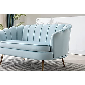 QHITTY Velvet Loveseat, 58'' Velvet Sofa Accent Couch Settee Upholstered Chair, 2 Seater Small Loveseat for Small Spaces, Living Room (Light Blue)