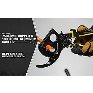 Southwire 58277740 Tools & Equipment CCPR400 Heavy Duty Compact Ratcheting Cable Cutters with Comfort Grip Handles, Easy to Use Quick- Release Lever, Steel Blades, 750 kcmil CU/1000 kcmil AL