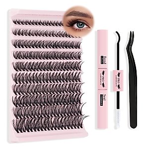PRO DIY Lash Extension Kit Eyelash Extension Kit with 200 Pcs Lash Clusters Individual Lashes Lash Bond and Seal Eyelash Applictor Lash Tweezers Lash Clusters Kit for Beignner (DIY Lash Kit-A)