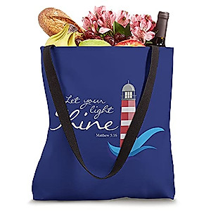 Let your light shine - Matthew 5:16 - Christian Lighthouse Tote Bag