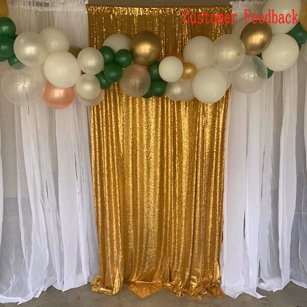 LQIAO 4FTX10FT Gold Shimmer Sequin Fabric Backdrops Wedding Photo Booth Sequin Curtain Drapes Panels Photography Background Decoration