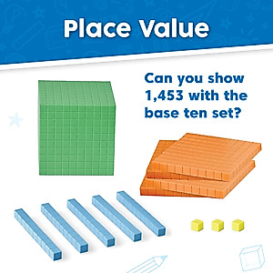 hand2mind Differentiated Plastic Base Ten Blocks Complete Set, Place Value Blocks, Counting Cubes, Base Ten Blocks Classroom Set, Math Blocks Kindergarten, Base 10 Math Manipulatives (Set of 121)