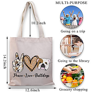 BDPWSS English Bulldog Tote Bag For Women Bulldog Mom Gift Bulldog Owner Gift Peace Love Bulldog Canvas Shoulder Bag (Peace bulldogs TG)