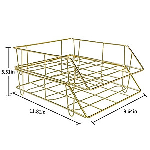 PAG Metal Stackable Letter Tray Desktop File Organizer Paper Holder Rack, 2 Pack, Gold