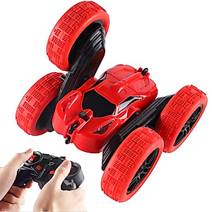 VETIFINAL Remote Control Car, RC Cars 2.4GHz Fast Stunt RC Car, 4WD 360° Rotating RC Trucks with Headlights, Off Road RC Crawler Xmas Toy Cars for Kids Boys Girls Birthday Gift Red