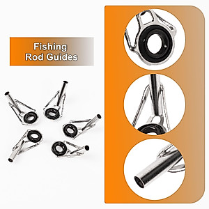 uxcell 5pcs Fishing Rod Tip Repair Kit 0.118" Dia Fishing Rod Guides Eyelets Repair Kit Metal Rod Tip Guide Rings Replacement Silver Tone Black