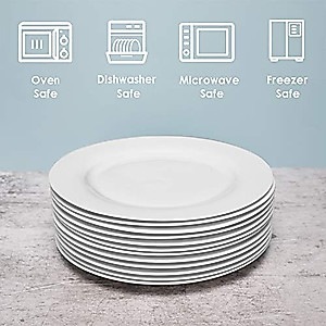amhomel 12-Piece Bone China Natural White Salad Plates, Porcelain Dessert Plates, Round Dinnerware Sets, Scratch Resistant, Lead-Free, Microwave, Oven, and Dishwasher Safe (8.75-inch)