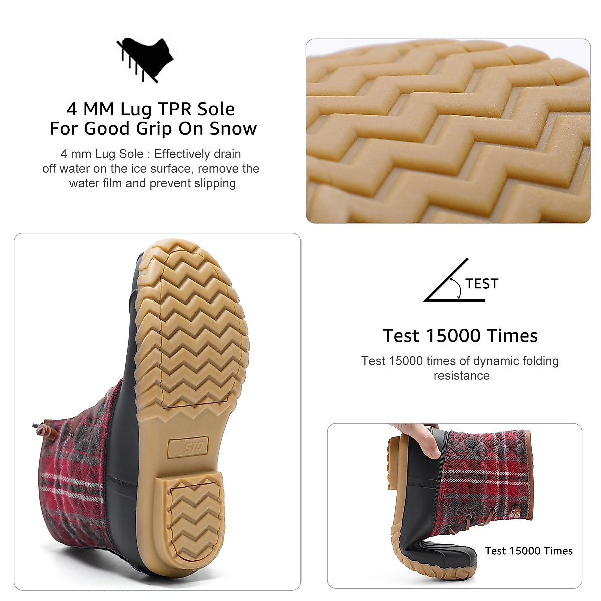 STQ Duck Boots Women Side Zipper Lace Up Insulated Waterproof Winter Ankle Snow Booties MULTI/PLAID 6 US