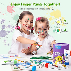 Jar Melo Washable Finger Paints for Toddlers, 12 Colors Large Capacity (2.1fl oz), Non Toxic Baby Paint for Hand and Feet, Safe Art Supplies, Preschool Learning Gifts for Kids Age 2+