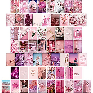 60 Pieces Pink Aesthetic Pictures for Wall Collage Kit Warm Color Room Decor Breast Cancer Decor Wall Collage Aesthetic Pictures for Teen Girls Aesthetic Cute Bedroom, Dorm Photo Display, 4 x 6 Inch