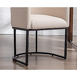 VESCASA Linen Upholstered Dining Chairs with Barrel Back, Mid Century Modern Padded Restaurant Chairs with Black Metal Frame for Kitchen, Dining Room, Set of 6, Cream