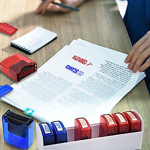 Bertiveny Self Inking Office Stamp Set for Approved Paid Completed Copy Faxed Scanned Stamps, Rubber Business Stamp 8 PCS with Plastic Tray Message Account Stamp Paper Work Text Ink Stampers