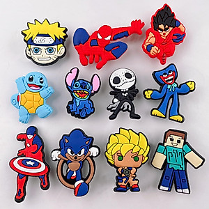 30 Pack Random Cartoon Anime Croc Charms Bulk Pins for Crock Boys Girls, Cute Cartoon Kids Toddler Croc Charms Bracelet Accessories for Wristband Decoration.
